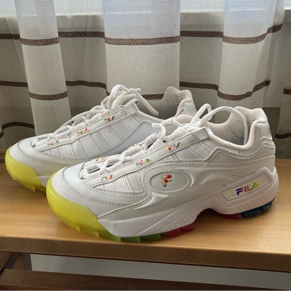 Fila | Shoes | Fila Disruptor Ii White And Rainbow Sneakers | Poshmark